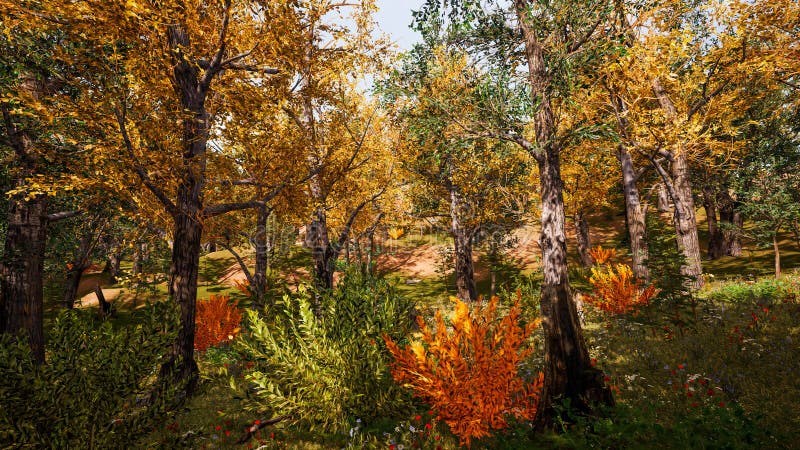 Forest Environment in Autumn. 3d Rendering Stock Illustration ...