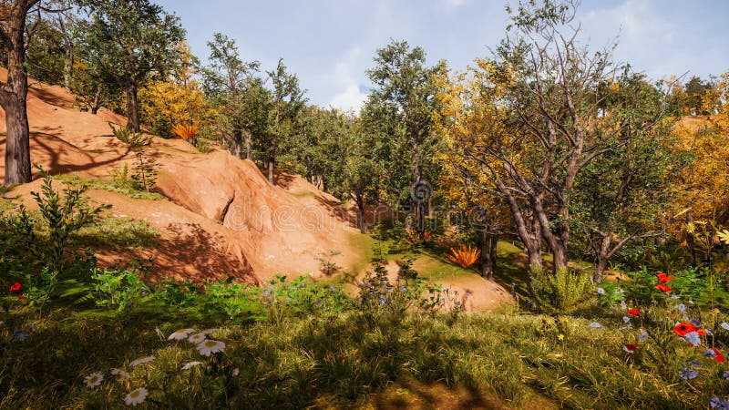 Forest Environment in Autumn. 3d Rendering Stock Illustration ...