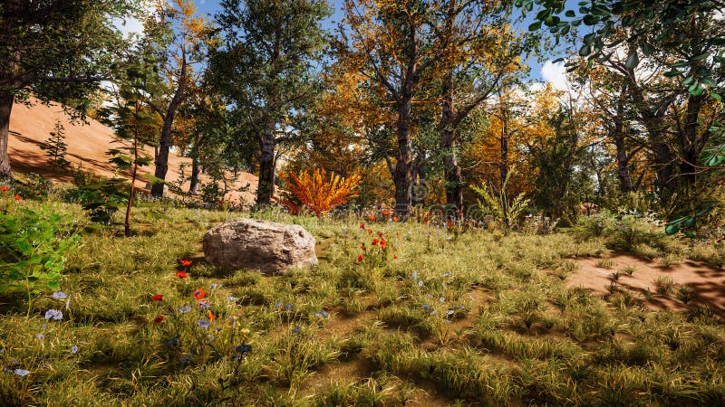 Forest Environment in Autumn. 3d Rendering Stock Illustration ...
