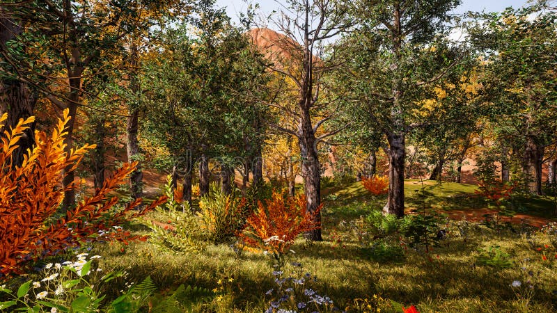 Forest Environment in Autumn. 3d Rendering Stock Illustration ...