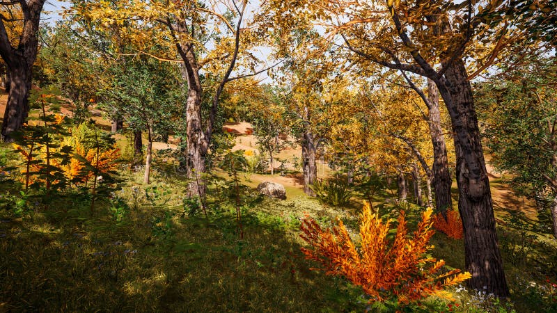 Forest Environment in Autumn. 3d Rendering Stock Illustration ...