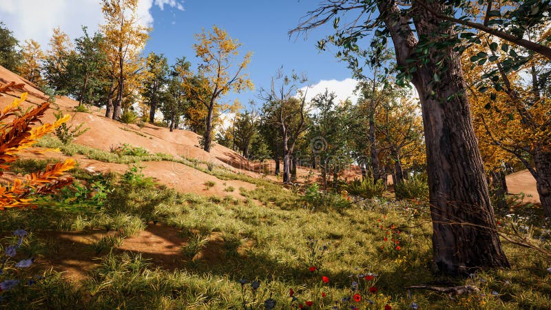 Forest Environment in Autumn. 3d Rendering Stock Illustration ...