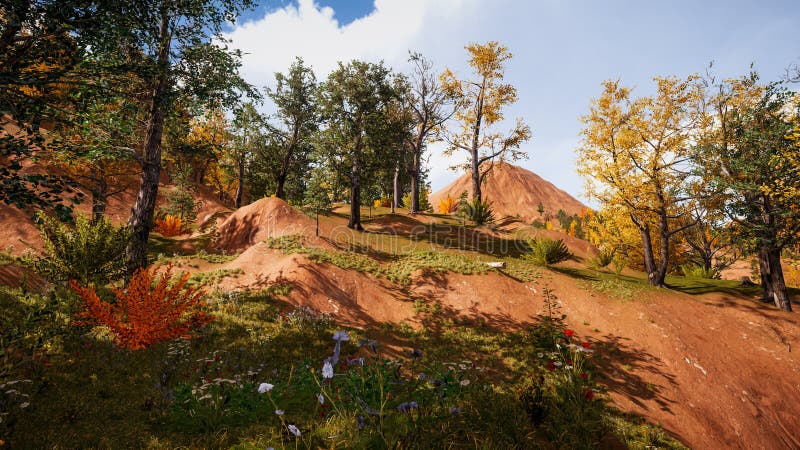 Forest Environment in Autumn. 3d Rendering Stock Illustration ...