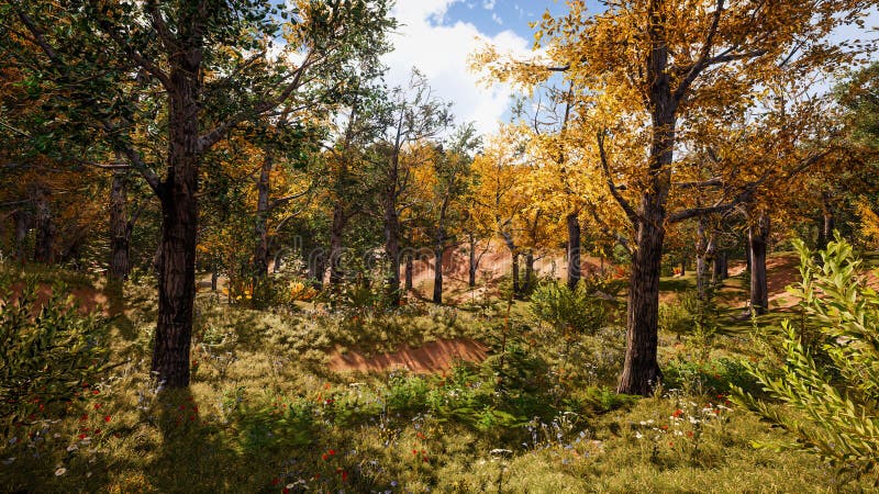 Forest Environment in Autumn. 3d Rendering Stock Illustration ...