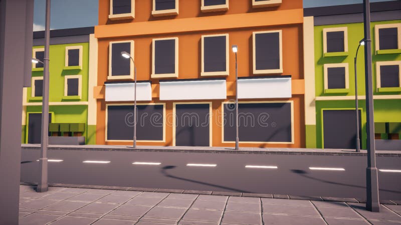 3D Rendering Landscape of Old Town Street Created with Computer Low ...