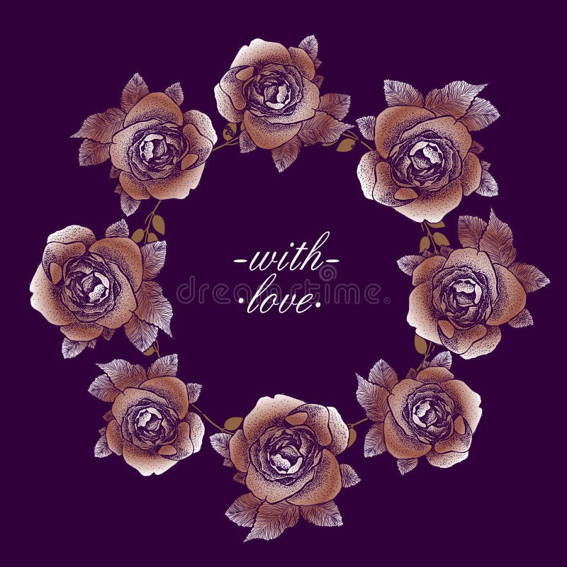 Graphic Round Frame with Roses, Love and Wedding Theme Stock Vector ...