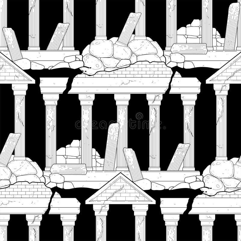 Graphic Ruined Ancient Architecture Stock Vector - Illustration of ...