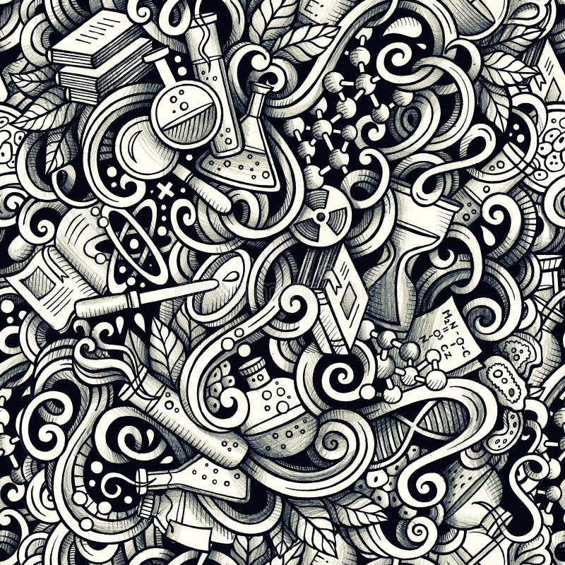 Graphic Science Hand Drawn Artistic Doodles Seamless Pattern. Mo Stock ...
