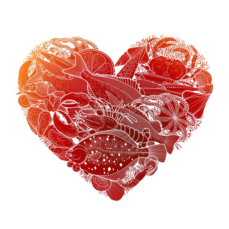 Graphic Seafood Shape Heart Stock Illustrations – 218 Graphic Seafood ...
