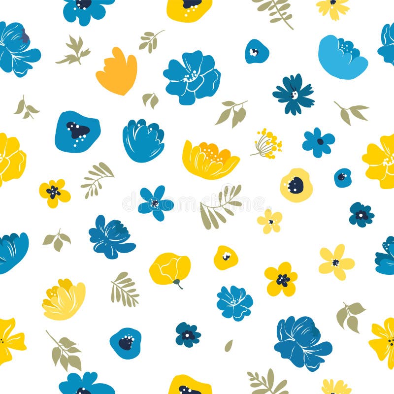 Graphic Seamless Pattern with the Image of Blue and Yellow Flowers ...