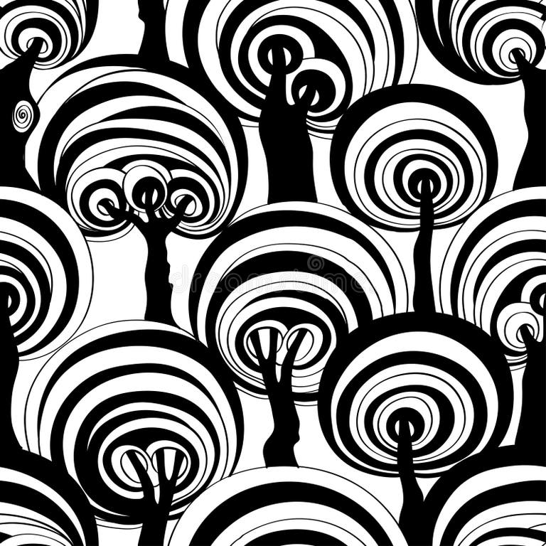 Graphic Seamless Pattern of Psychedelic Crazy Trees. Stock Vector - Illustration of cool, shape ...