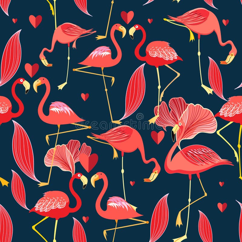 Graphic Seamless Pattern of Red Flamingo Stock Vector - Illustration of ...