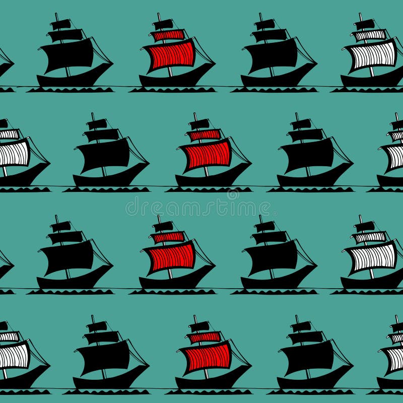 Graphic Ships Seamless Pattern Stock Vector - Illustration of sail ...