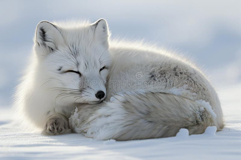 Graphic Showing Arctic Fox Curled Up in Snow, High Quality, High ...