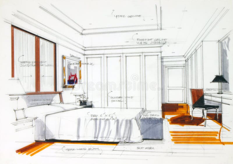 3D Sketch Illustration for a Master Bedroom Stock Illustration ...