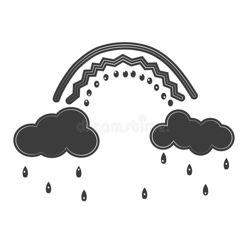 Graphic Sketch Clouds, Rainbow and Rain. Artistic Decorative Image of ...