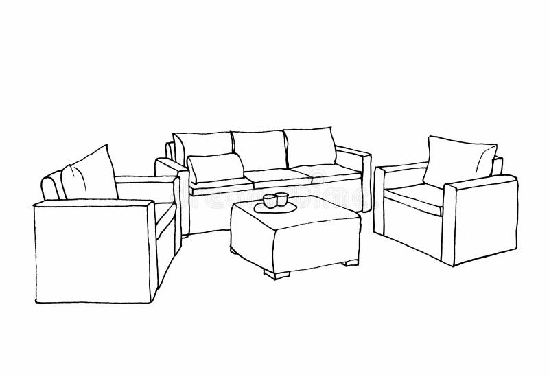 Graphic Sketch Sofa, Chairs and a Table Stock Illustration ...
