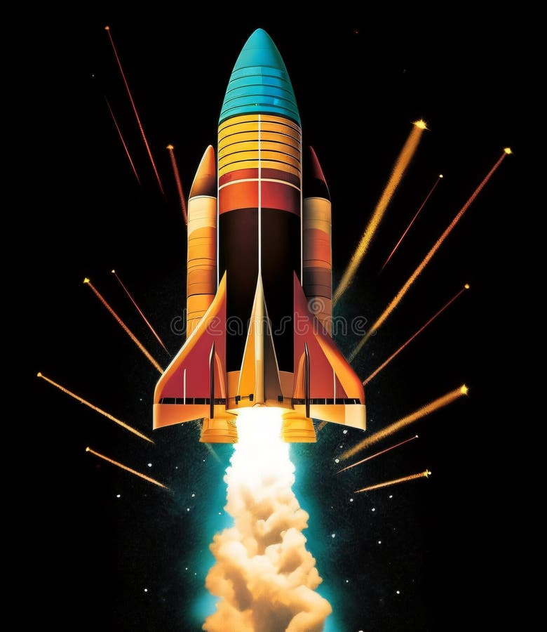 Graphic of a Space Shuttle Rocket Flying into Space, Generative AI ...
