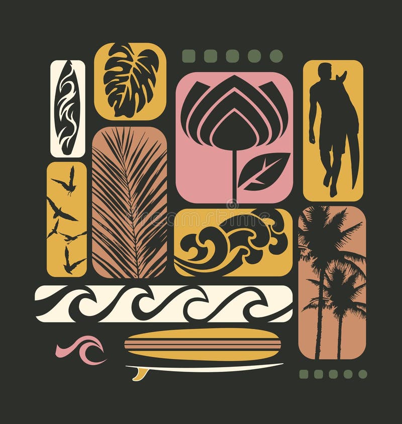 Surf and summer elements. stock vector. Illustration of nature - 345018978