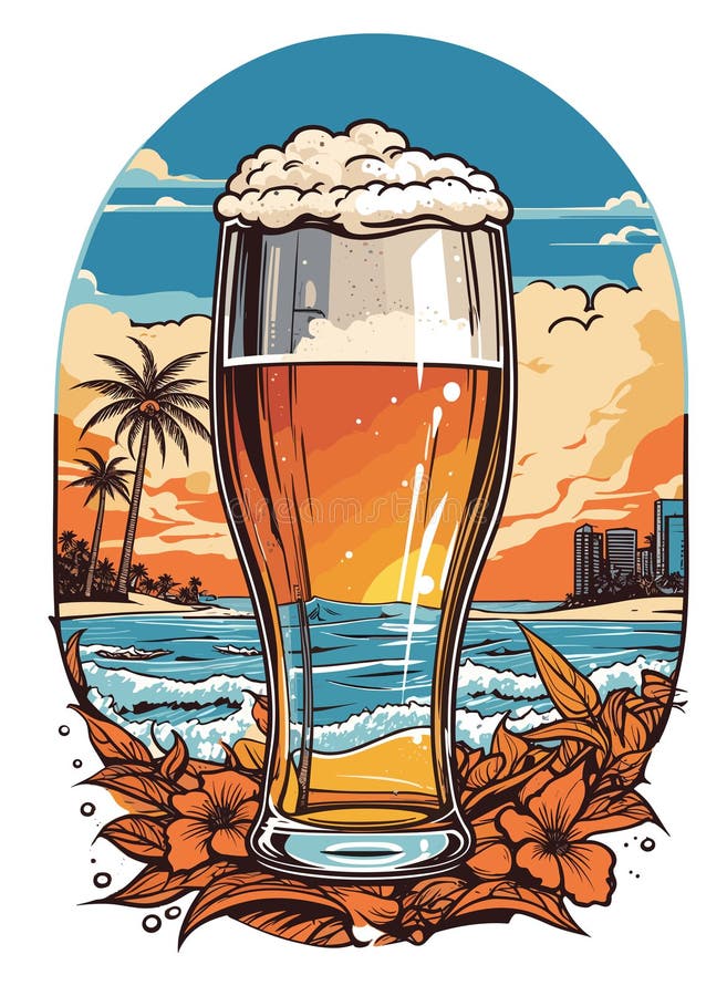 Graphic Summer Holiday Beer on the Seafront in a Warm Resort Stock ...
