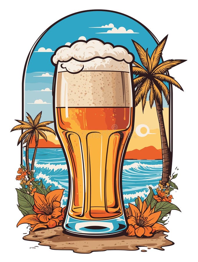 Graphic Summer Holiday Beer on the Seafront in a Warm Resort Stock ...