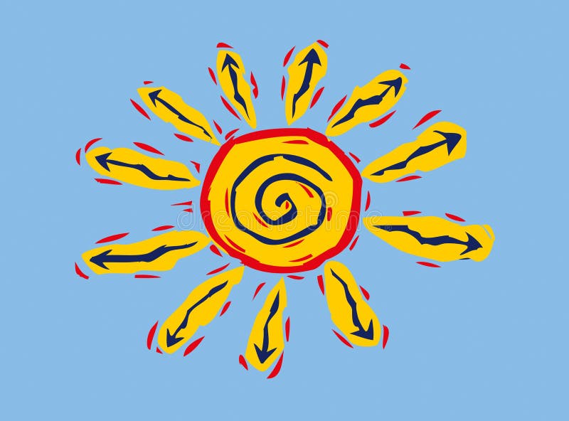 Graphic Sun on Blue Background Stock Illustration - Illustration of ...