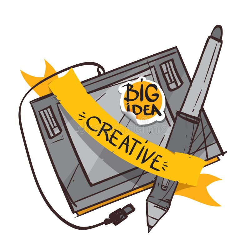 Graphic Tablet with a Pen Sketch of the Logo. Element for Infographics ...