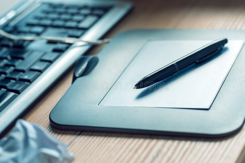 Graphic Tablet and Pencil on Office Desk Stock Image - Image of ...