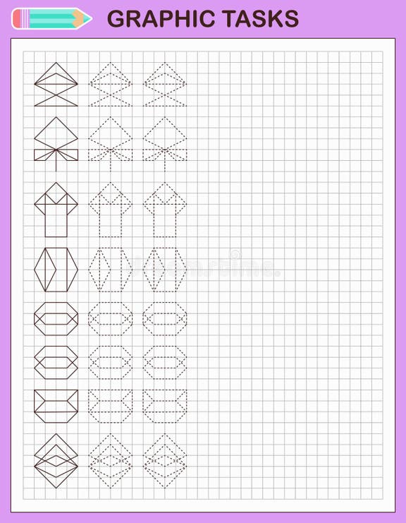 Graphic Tasks by Cells. Educational Games for Kids Stock Vector ...