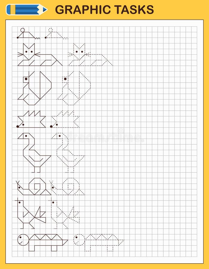 Graphic Tasks by Cells. Educational Games for Kids Stock Vector ...