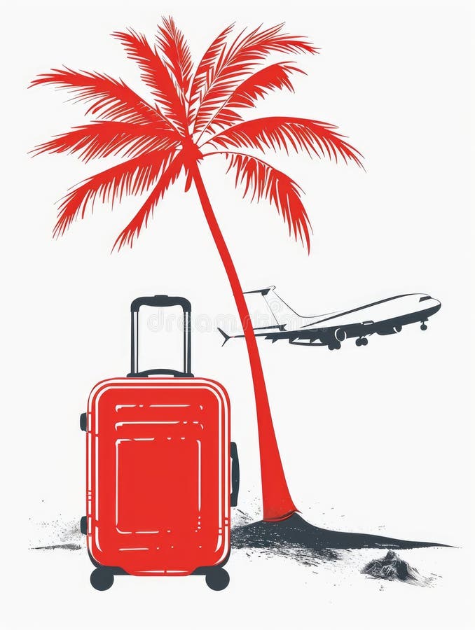 Graphic Travel Themed Image. Travel Concept with Palm Tree and Airplane ...