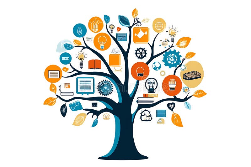 Graphic of a Tree with Branches Formed by Icons Representing Education ...