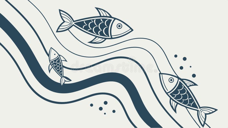 Graphic of Two Fish Swimming in Abstract Wavy Blue Lines Design Element ...