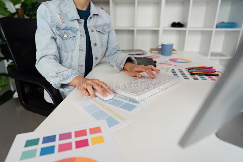 Graphic UI Designer Work on Computer Laptop and with Graphic, Working ...