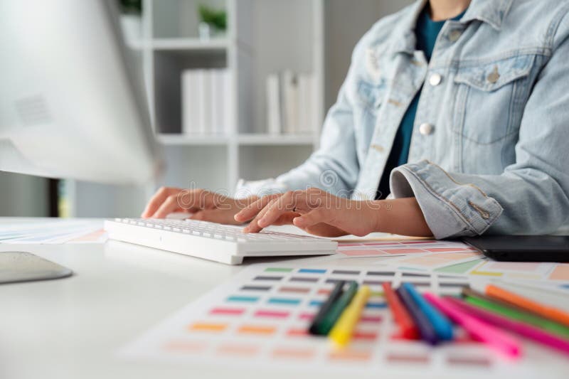 Graphic UI Designer Work on Computer Laptop and with Graphic, Working ...