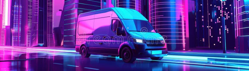 Graphic of Vector Illustration of an Autonomous Bus in a Neonlit City ...