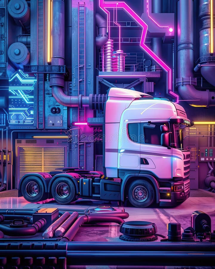 Graphic of Vector Illustration of an Autonomous Bus in a Neonlit City ...