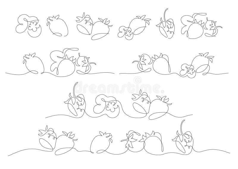 Graphic Vector Set of Linear Strawberries in Simplified Style Stock ...