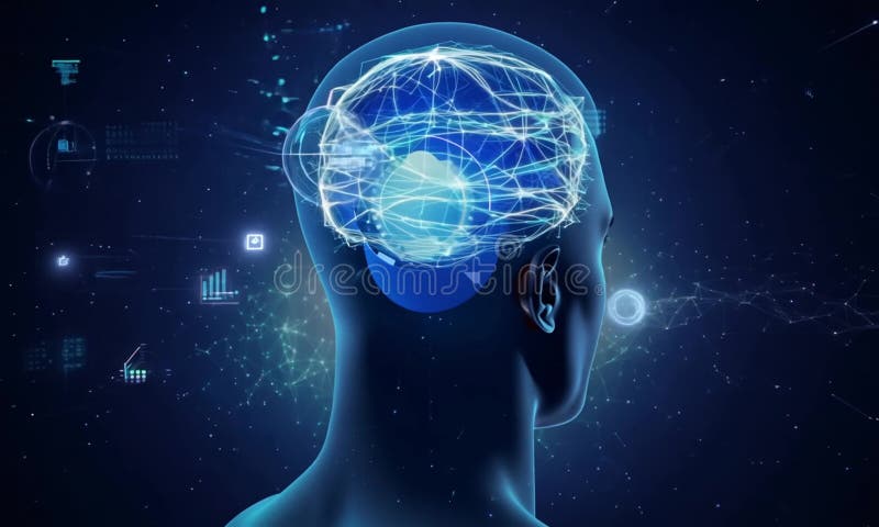 A Graphic Visualization of a Human Head Overlaid with Glowing Digital ...