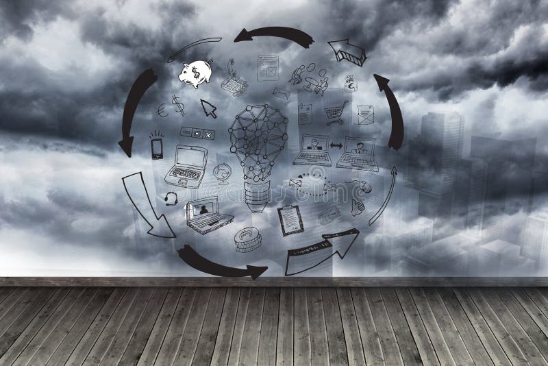 Graphic on Wall with Stormy Sky Stock Illustration - Illustration of ...