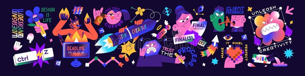 Graphic or Web Design Concept Set. Colourful Sticker Pack of Digital ...