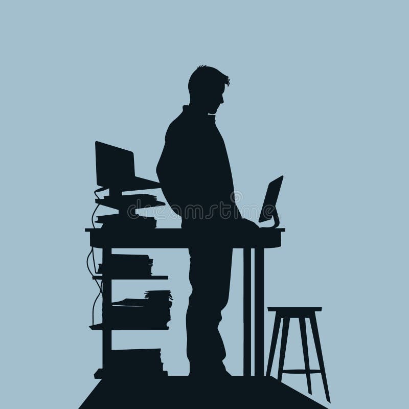 Graphic and Website Designer Working on Computer Silhouette Vector ...