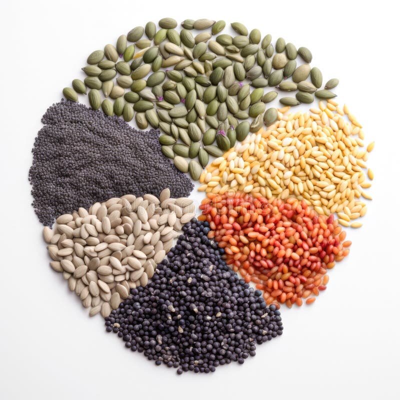 Graphic Wheel with Several Different Raw Seeds with a White Background ...