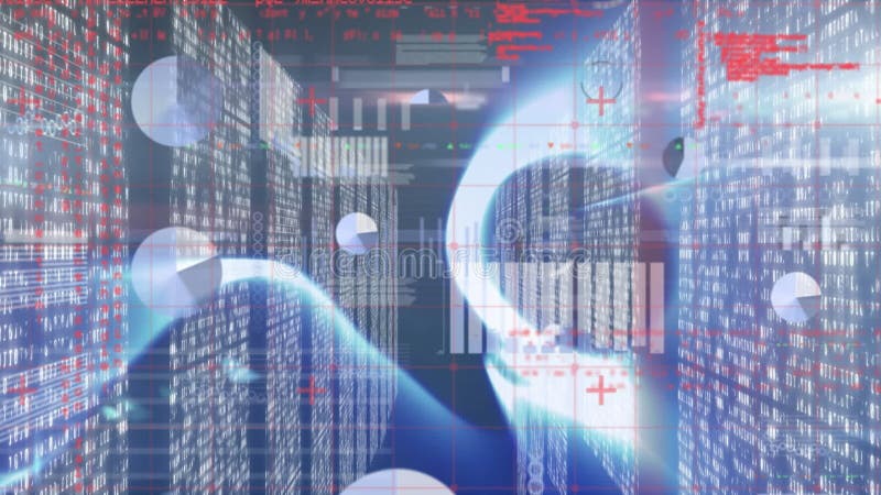 Infographics and Computer Coding with Server Room in Background Stock ...