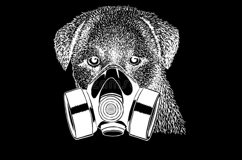 Graphical Dog in Virus Mask Isolated on Black Background, Covid-19 ...