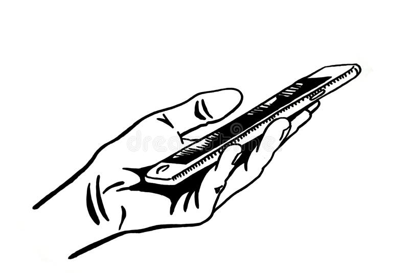 Graphical Hand Holding Smartphone , Vector Illustration. Ink Pen ...