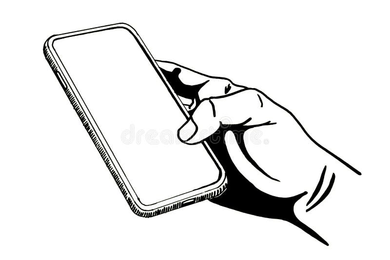 Graphical Hand Holding Smartphone , Vector Illustration. Ink Pen ...