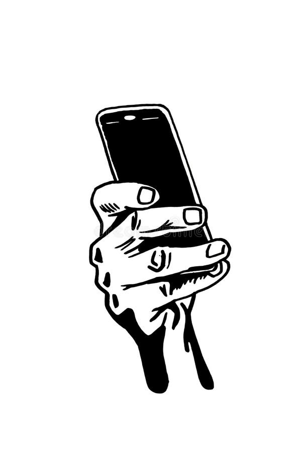 Graphical Hand Holding Smartphone , Vector Illustration. Ink Pen ...