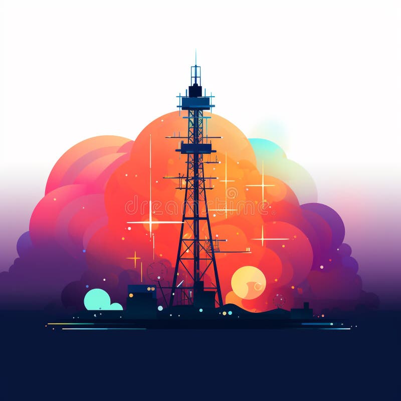 Graphical Illustration of a Telecommunication Tower in Operation. Stock ...