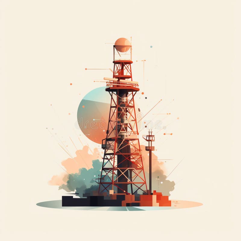 Graphical Illustration of a Telecommunication Tower in Operation. Stock ...